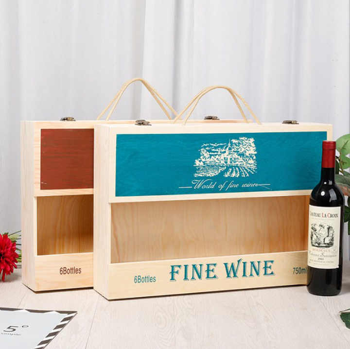 Wholesale custom six-pack wine box wood creative colored red wine gift ...