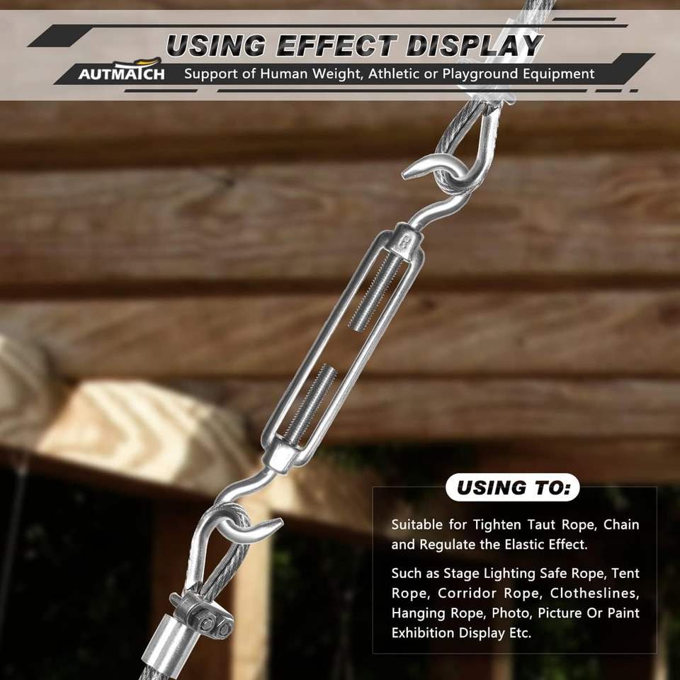 M4 Turnbuckle Hook & Hook, 304 Stainless Steel, Heavy Duty Wire Rope ...
