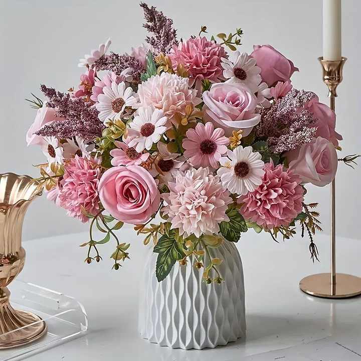 Home Decor Artificial Rose Table Set Flower Arrangement Plastic Flowers ...