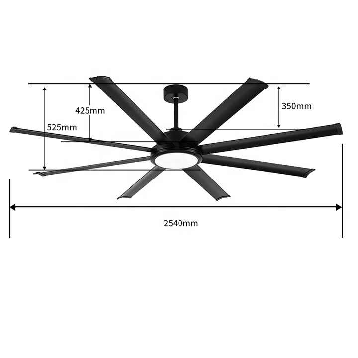 Large Area Mega 100inch Aluminium Ceiling Fans Black Large 8 Blade Long ...
