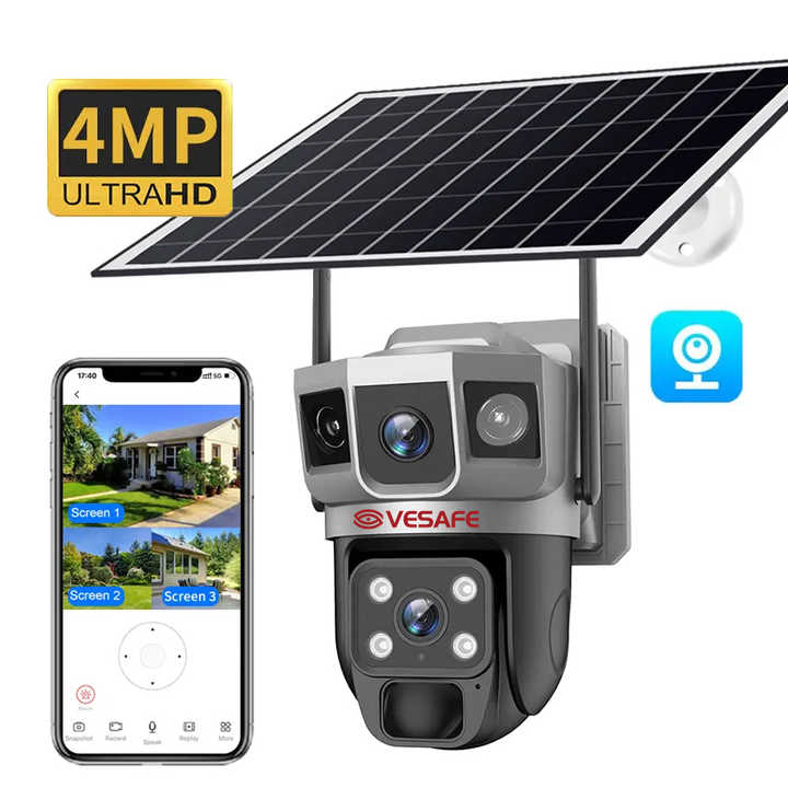 VESAFE V380 4MP Dual Illuminant Outdoor Solar PTZ Camera Night Vision ...