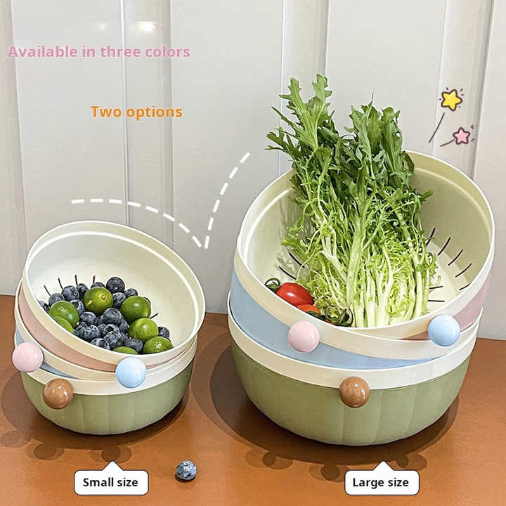 Multilevel Vegetable Fruit Washing Basket, Double-Layer Drainer with Handles for Kitchen Sink ...