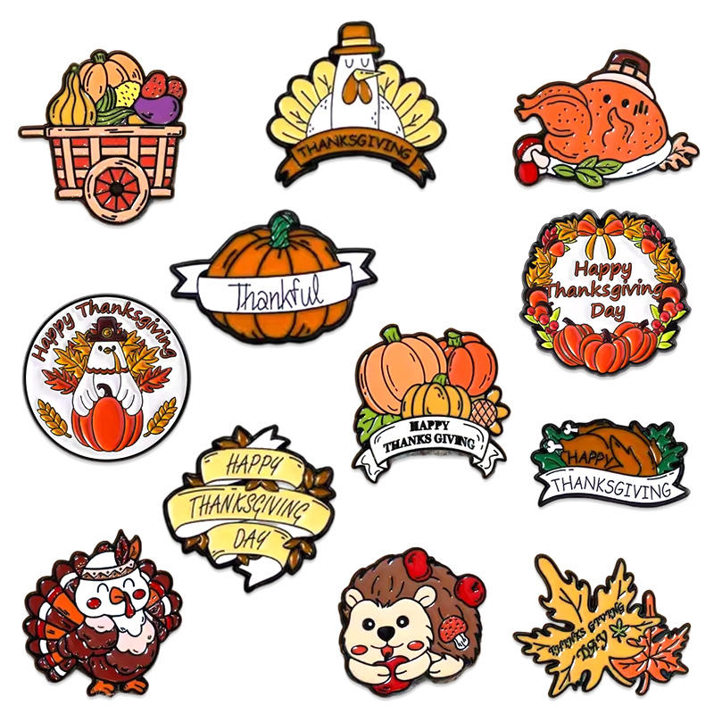 Custom Fall Pumpkin Turkey Leaf Party Lapel Pins Autumn Harvest ...