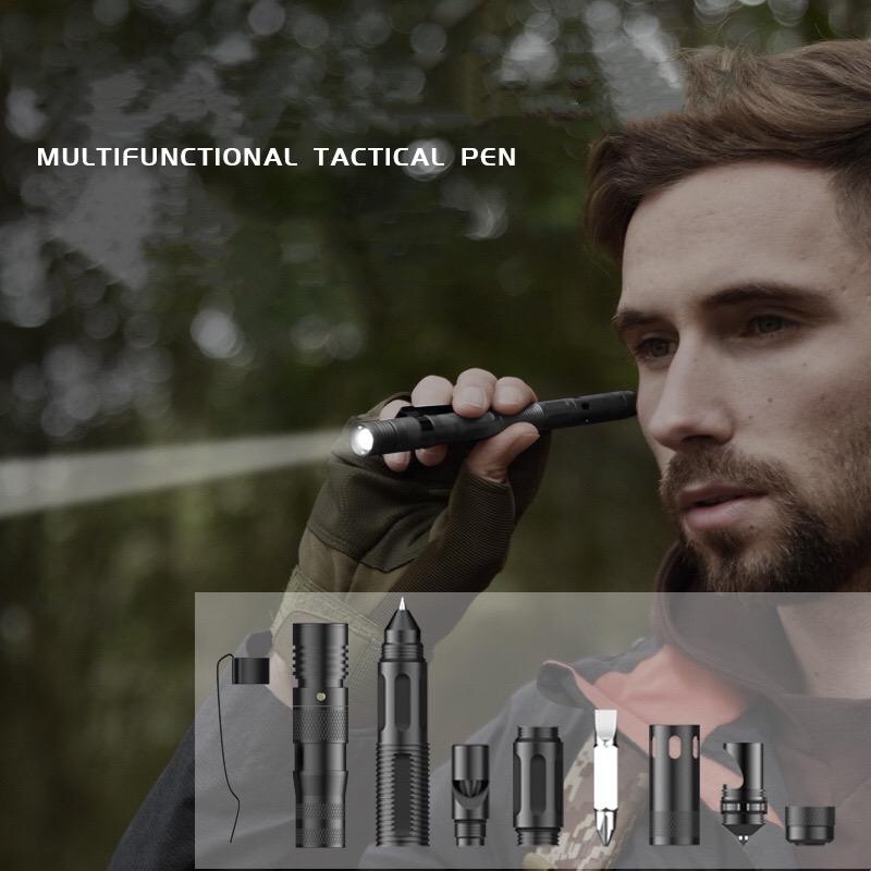 6 in 1 Cool Black EDC Survival Tactical Pen Outdoor Camping Self ...