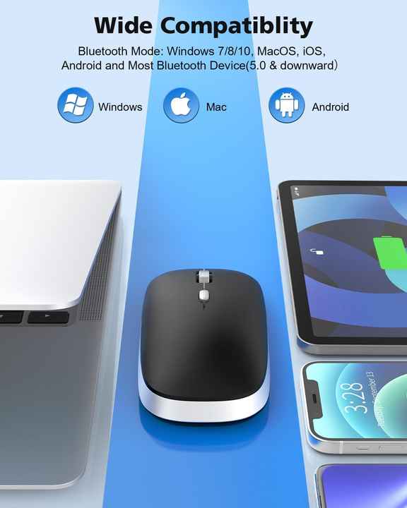 Silent BT Portable Office Wireless Mouse for Laptop & Gaming