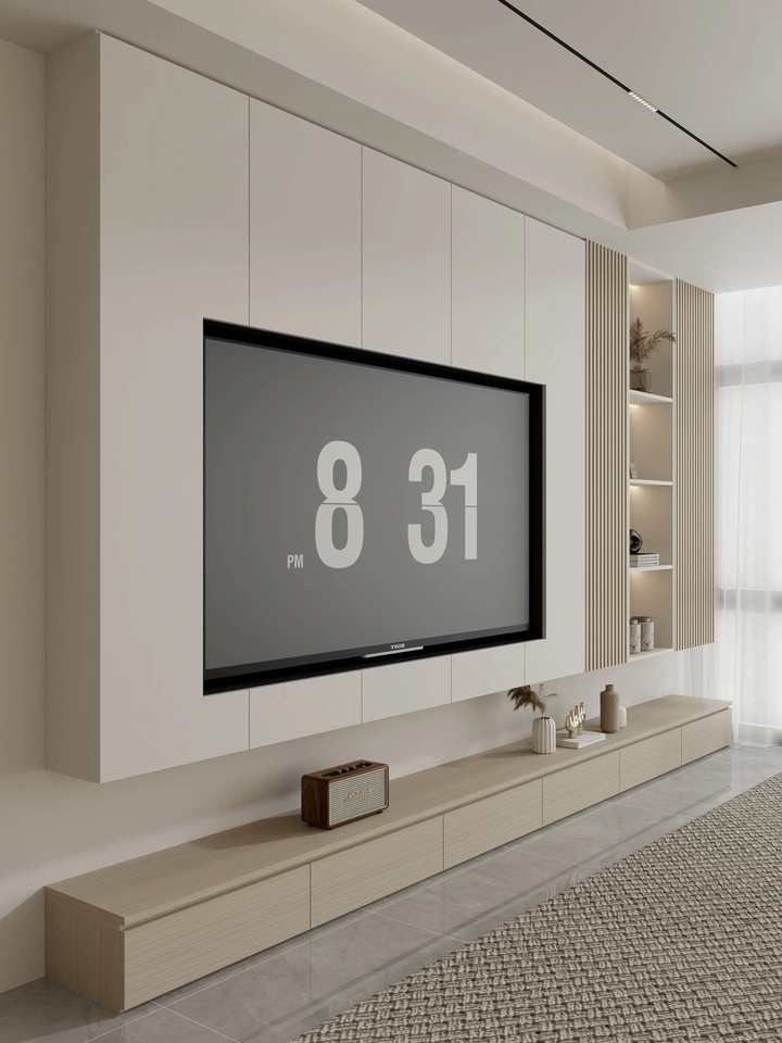 Minimalist Fireplace TV Wall Cabinet, Sleek Built-in TV Stand with ...