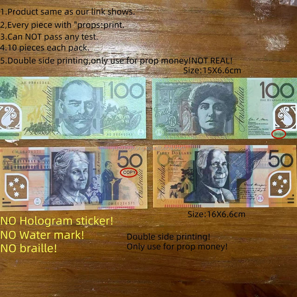 Professional 0.08mm Thin Australia Prop Money - Bulk Pack of AUD 50/100 ...
