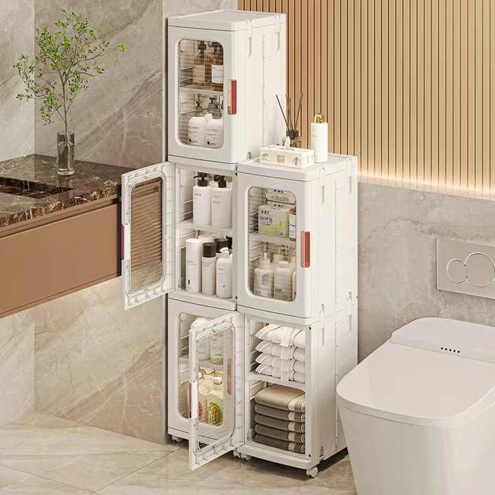 Small Narrow Bathroom Storage Cabinet with Doors and Shelves Toilet ...