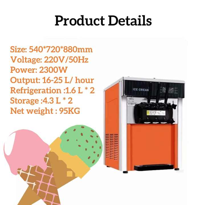 3 Flavors Soft Serve Ice Cream Machine Counter Top Stainless Steel Ice ...