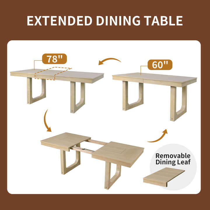 7 Piece Extendable Dining Table Set Farmhouse With 18" Move Leaf 78 ...