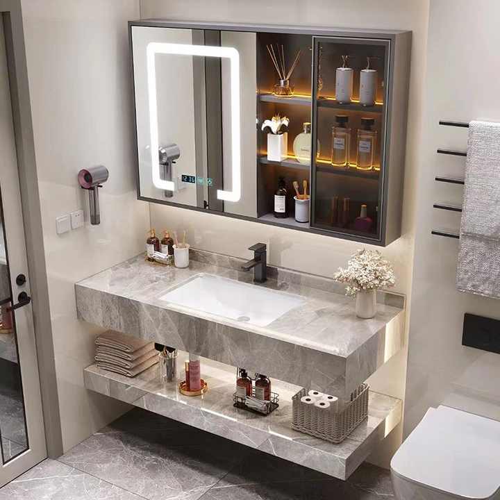Modern Design Bathroom Cabinet with Water-Resistant Floating Marble ...