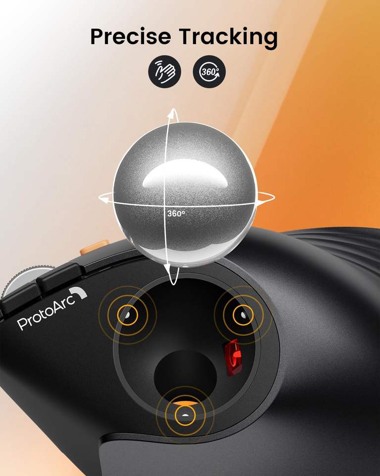 ProtoArc EM05 NL Vertical Wireless Ergonomic Trackball Mouse ...