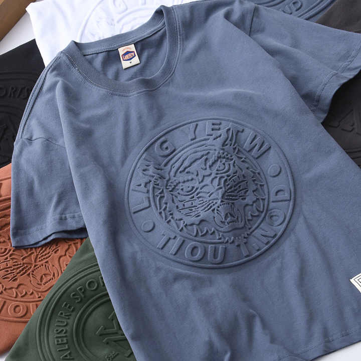 Relaxed Fit Fashion Embossed T-shirt 100% Cotton Pullover Premium Men's ...