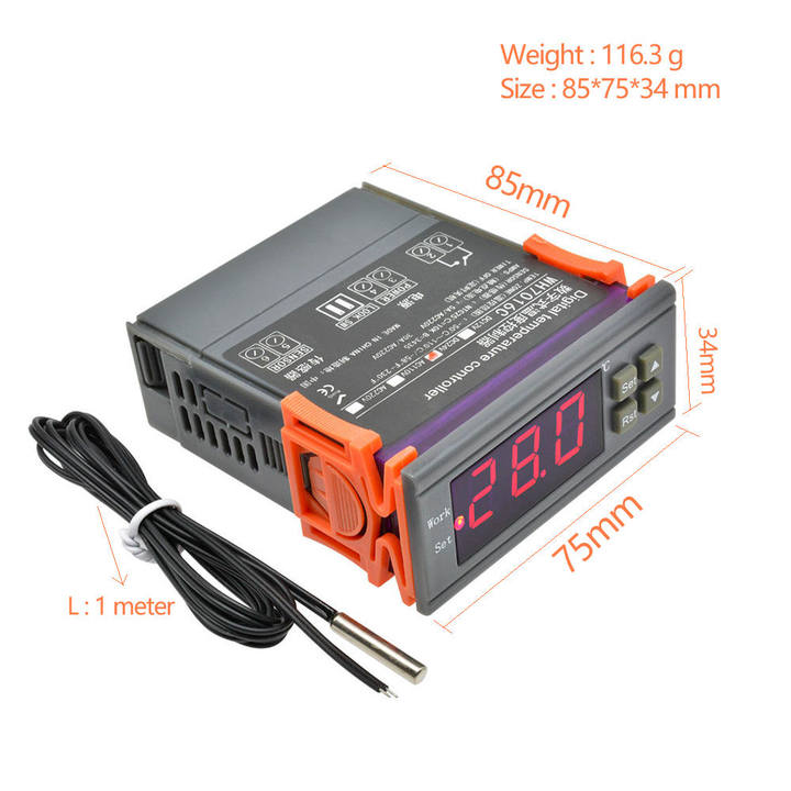 WH7016C DC 12V 24V 220V LED Digital Thermometer Temperature Controller -50 -110°C with NTC 10K ...