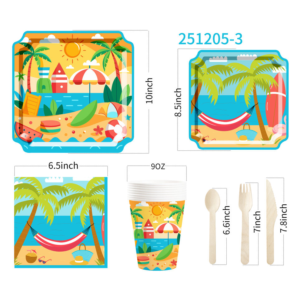 DAMAI New Disposable square Plate Set for Summer Sunset Beach-themed ...
