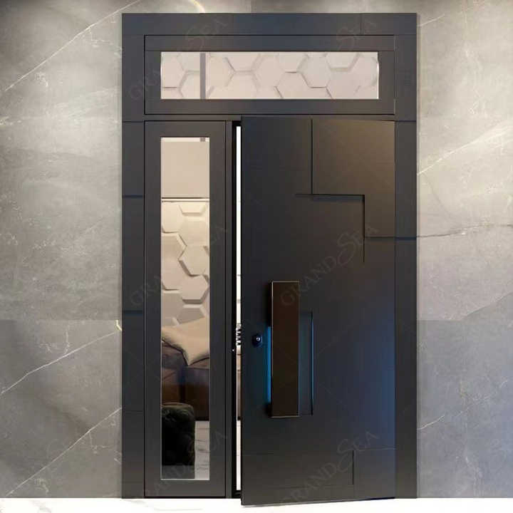 Modern Residential Entry Door with Glass Panels & Aluminium