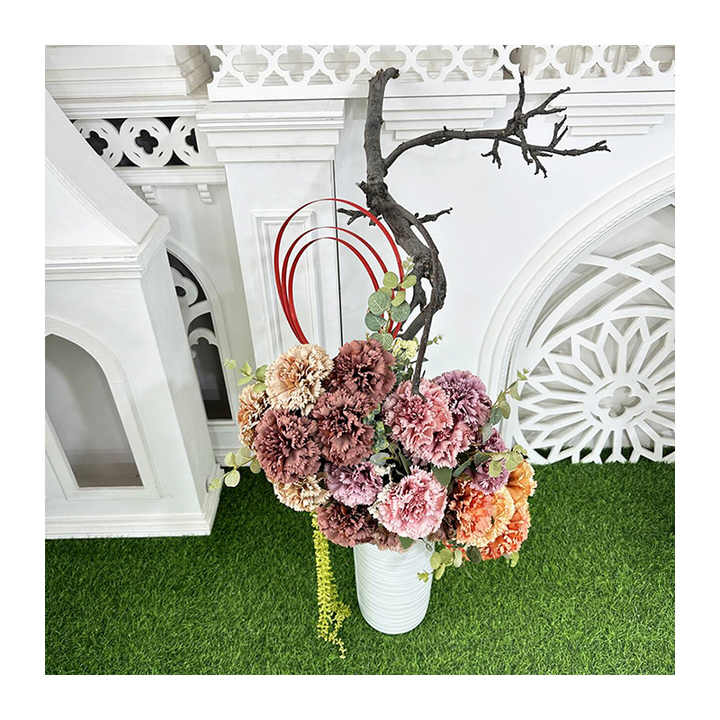 MeiLi 9 Forks Coated Cloth Carnation Artificial Big Carnation Bouquet ...