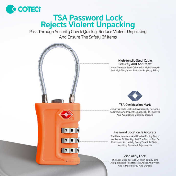 COTECi Custom Digit Combination Steel Smart Padlock TSA Travel Lock ...