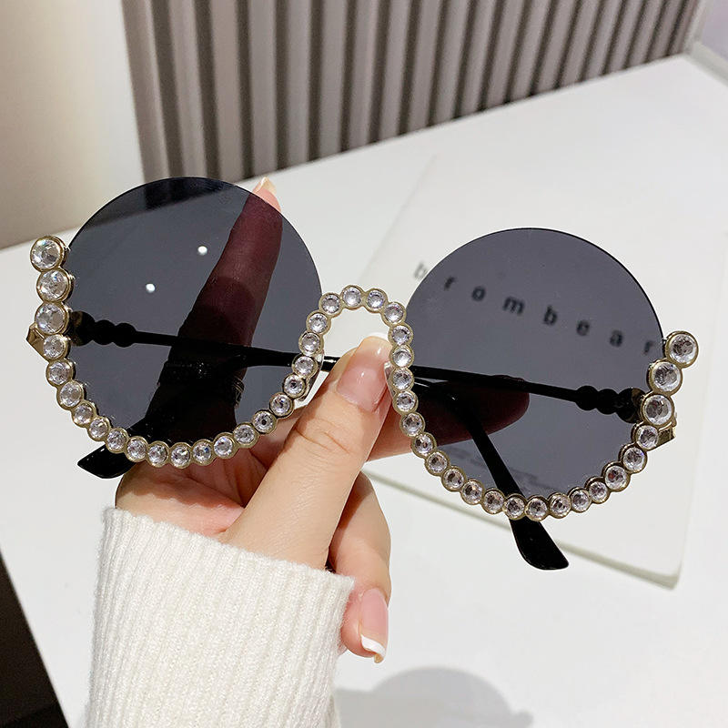 2026 New Luxury Diamond Big Round Sunglasses Women Vintage Designer ...