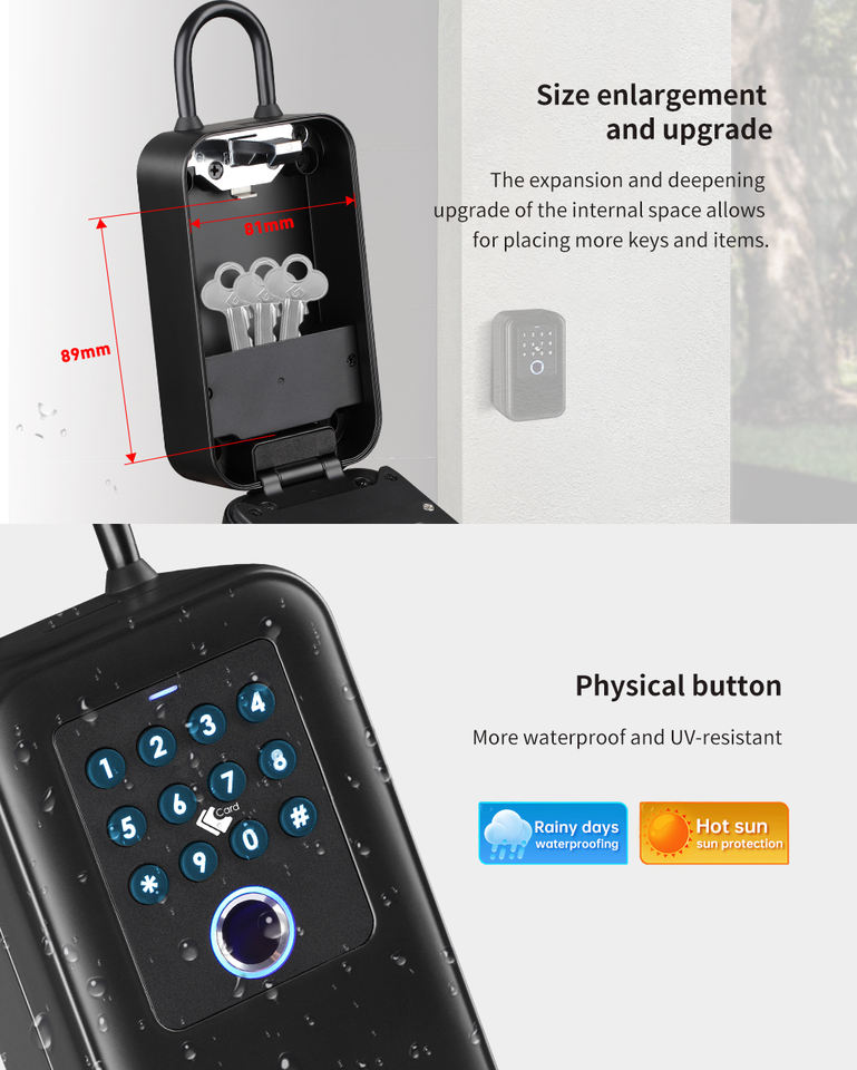 New Arrival Waterproof Smart Key Box Physical Buton Fingerprint Code Card Key Tuya TTLock Door ...