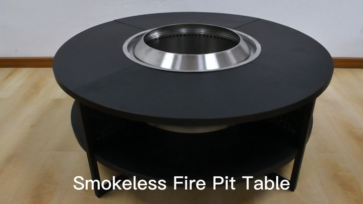Smokeless Outdoor Fire Pit Table with Log Rack - Durable & Stylish