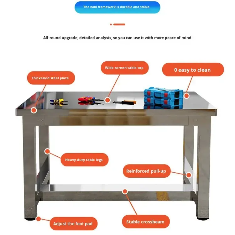 304 Stainless Steel Double-Layer Workbench Polished Surface 500kg Load ...