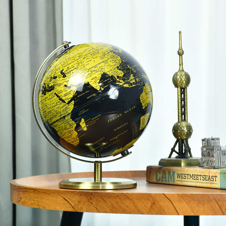 20cm Retro Metal Frame Rotating Earth Globe High Quality Luxury World ...