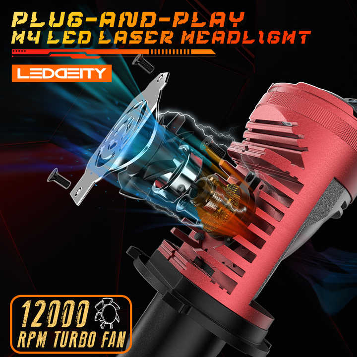 LEDDEUTY Proyector Led H4 Car Headlight Bulbs H4 110w 13200lm Plug and Play H4 Cool White Light ...