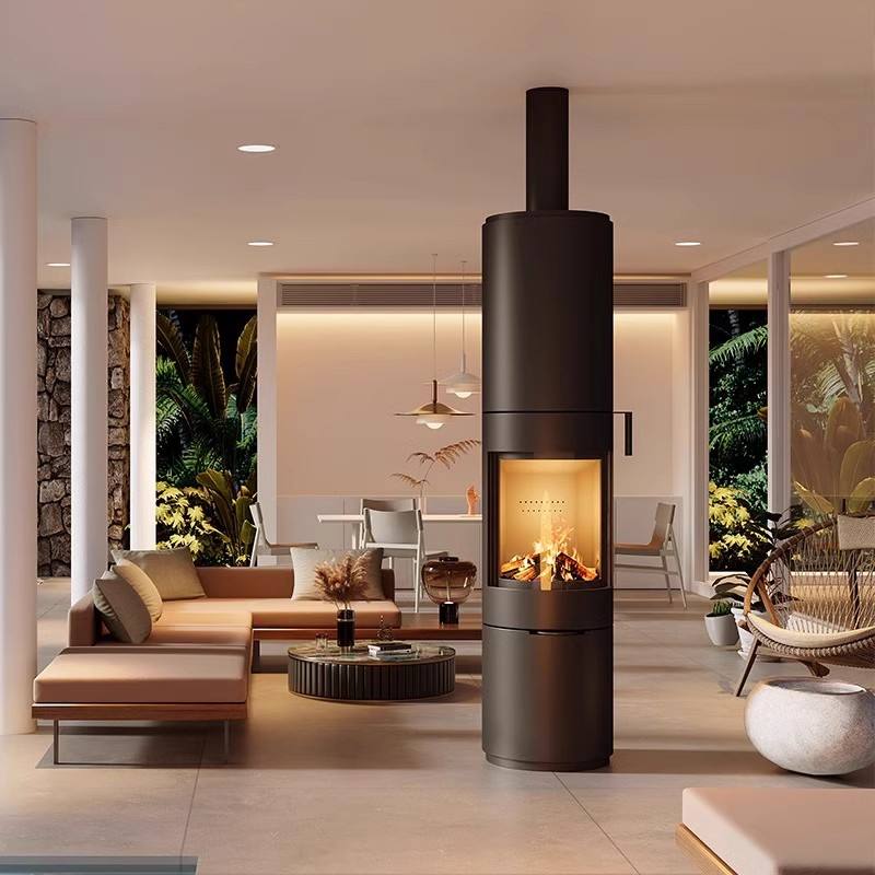 High-End Custom Cylindrical Wall Mounted Fireplace Indoor Use Carbon ...