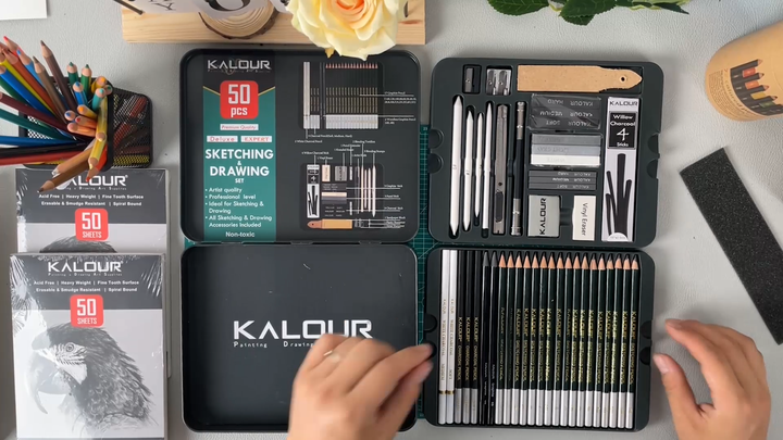 KALOUR 54 Pcs Professional Sketching & Drawing Pencil Set with Nylon ...