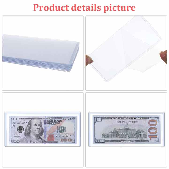 Transparent Clear PVC Hard Plastic Dollar Money Bill Sleeves