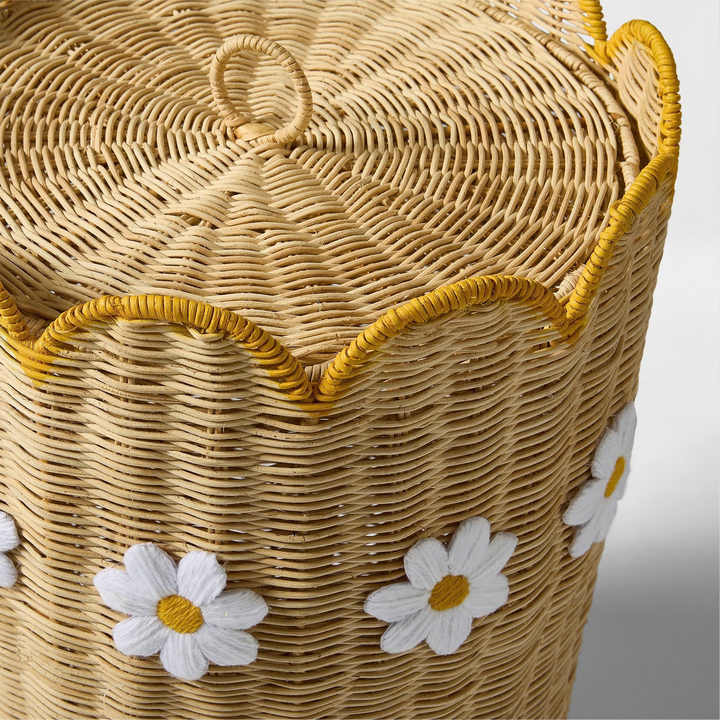 New Design Wicker Daisy Rattan Hamper With Lid for Kid Storage Basket ...