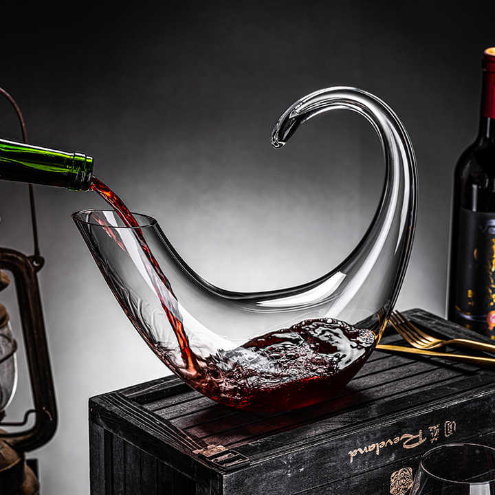 Creative Ox Horn Shaped Slanted Glass Wine Decanter Carafe for Wedding ...