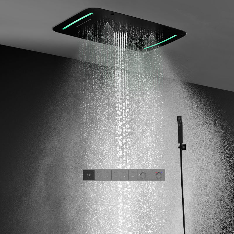 Modern Concealed LED Wall Mount Shower System 5 Functions Black SPA ...