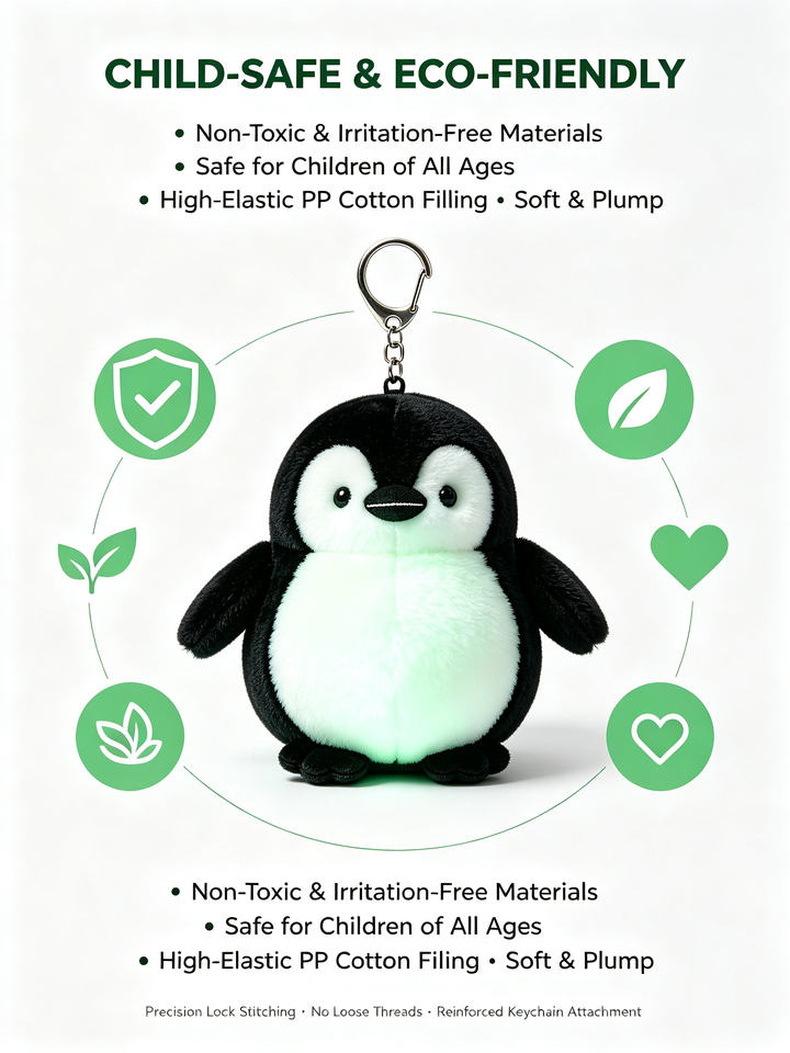 Eco Fluorescent-Free Luminous Penguin Plush Keyring Safe Mini Stuffed ...