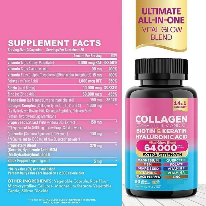 Collagen Capsule Peptides Types I II III V Biotin Keratin Hyaluronic ...