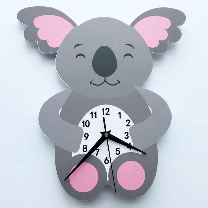 Decorative Cartoon Animal Koala Wooden Wall Mounted Clock MDF Moon Wall ...