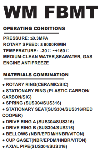 Hongyuan FBMT Mechanical Seal for Water Pumps - Carbon Silicon Carbide ...