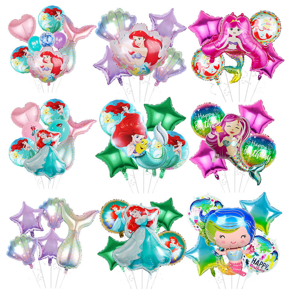 A-mazon Shell Mer-maid Birthday Balloon Set Fish Tail Cartoon Foil ...