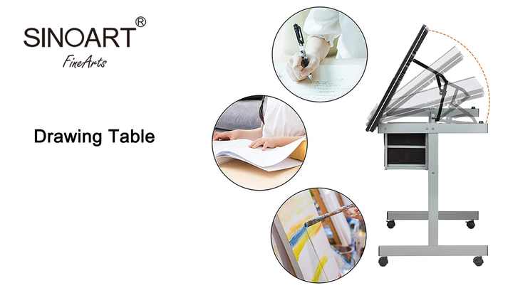 SINOART Adjustable Drafting Table with Stool - Modern Wooden Design for ...