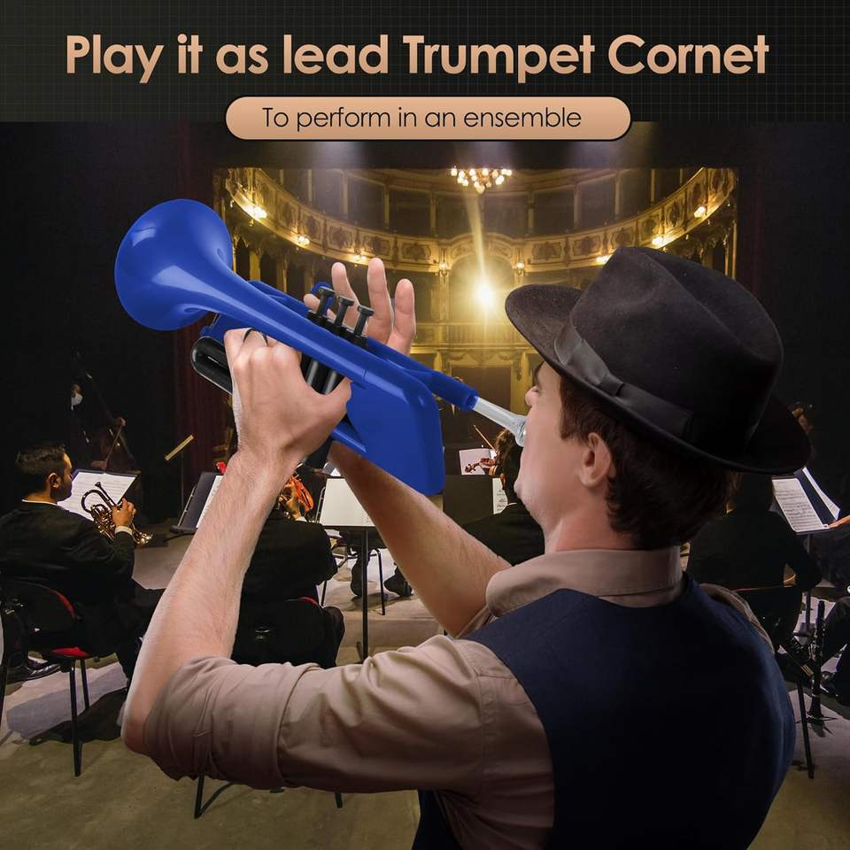 PAMPET Professional Plastic Bb Trumpet Set Blue for Student Beginners ...