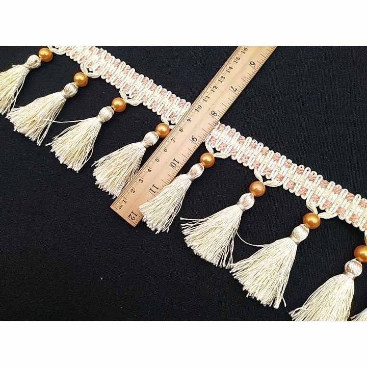 Heavy Industries Sustainable Crocheted Lace Trim Gold Fringe Curtain ...