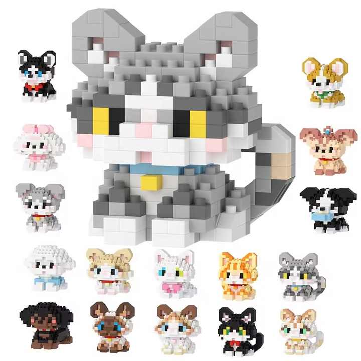 High Quality ABS Plastic Kawaii Pet Cats Micro Building Block Figures ...