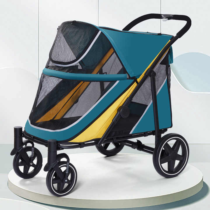 Luxury 4 Wheels Dog Trolleys Foldable Portable Pet Carrier Stroller For ...