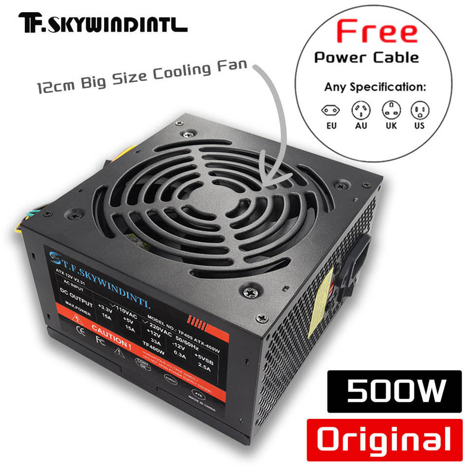 PC PSU Power Supply Unit 500W Gaming 120mm RGB Fan 220V ATX Desktop ...