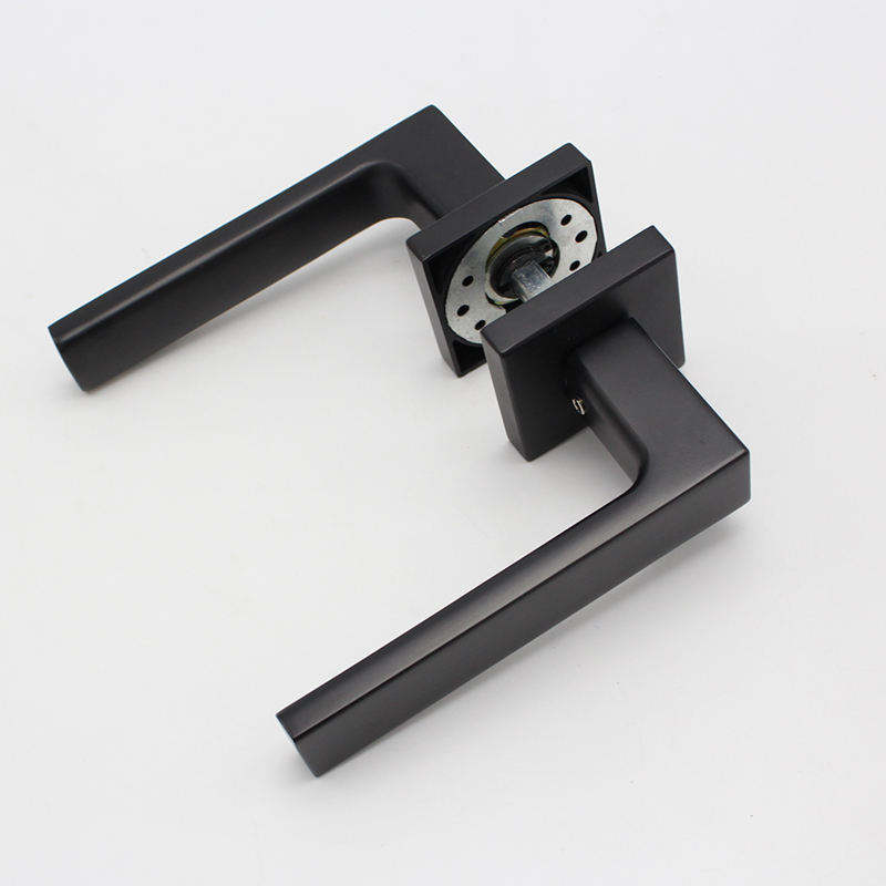 Matte Black Cylinder Latch Plate Square Lever Handle Set Interior Lock ...