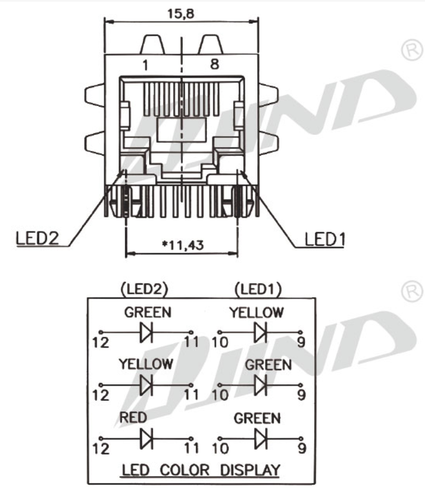 Ethernet RJ45 Connector 8P10C Modular Jack with Leds Mag Jack for PCB ...