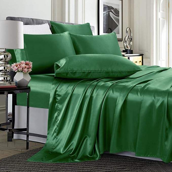 Luxury 4 Piece Polyester Satin Sheet Set - Full Size, Silky Smooth ...