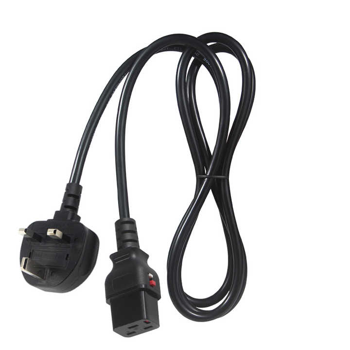 1.8m H05VV-F 0.75mm Black C19 Lock 13A Fused UK 10A 250V BS Standard ...