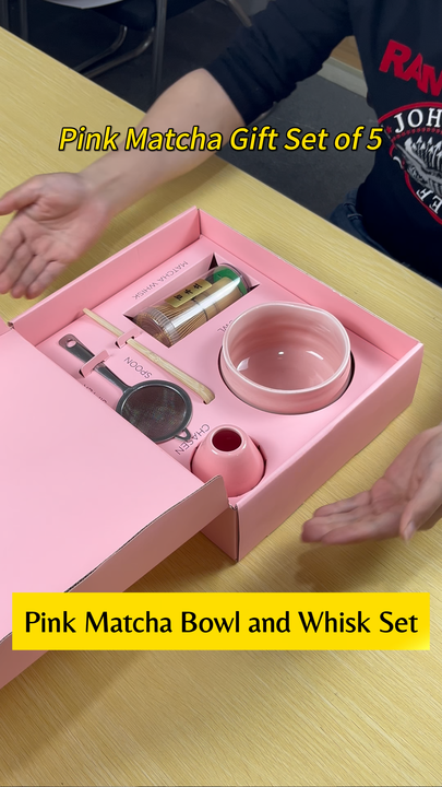 Pink Matcha Set - Elegant Ceramic Chawan & Whisk